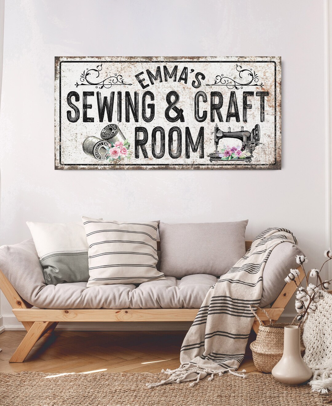 Custom Sewing and Craft Room Sign, Personalized Canvas Living Room Sign ...