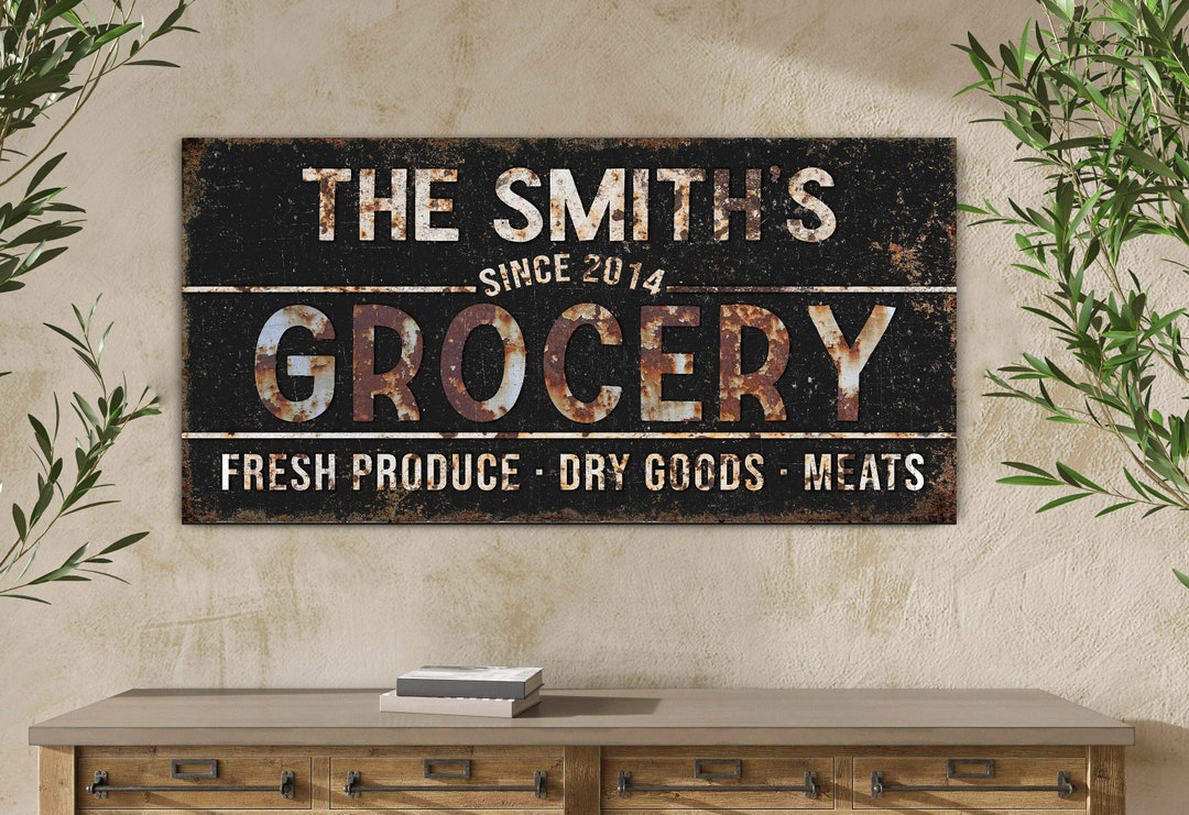 Personalized Grocery Sign, Custom Grocery Shop Wall Art, Rustic Kitchen ...