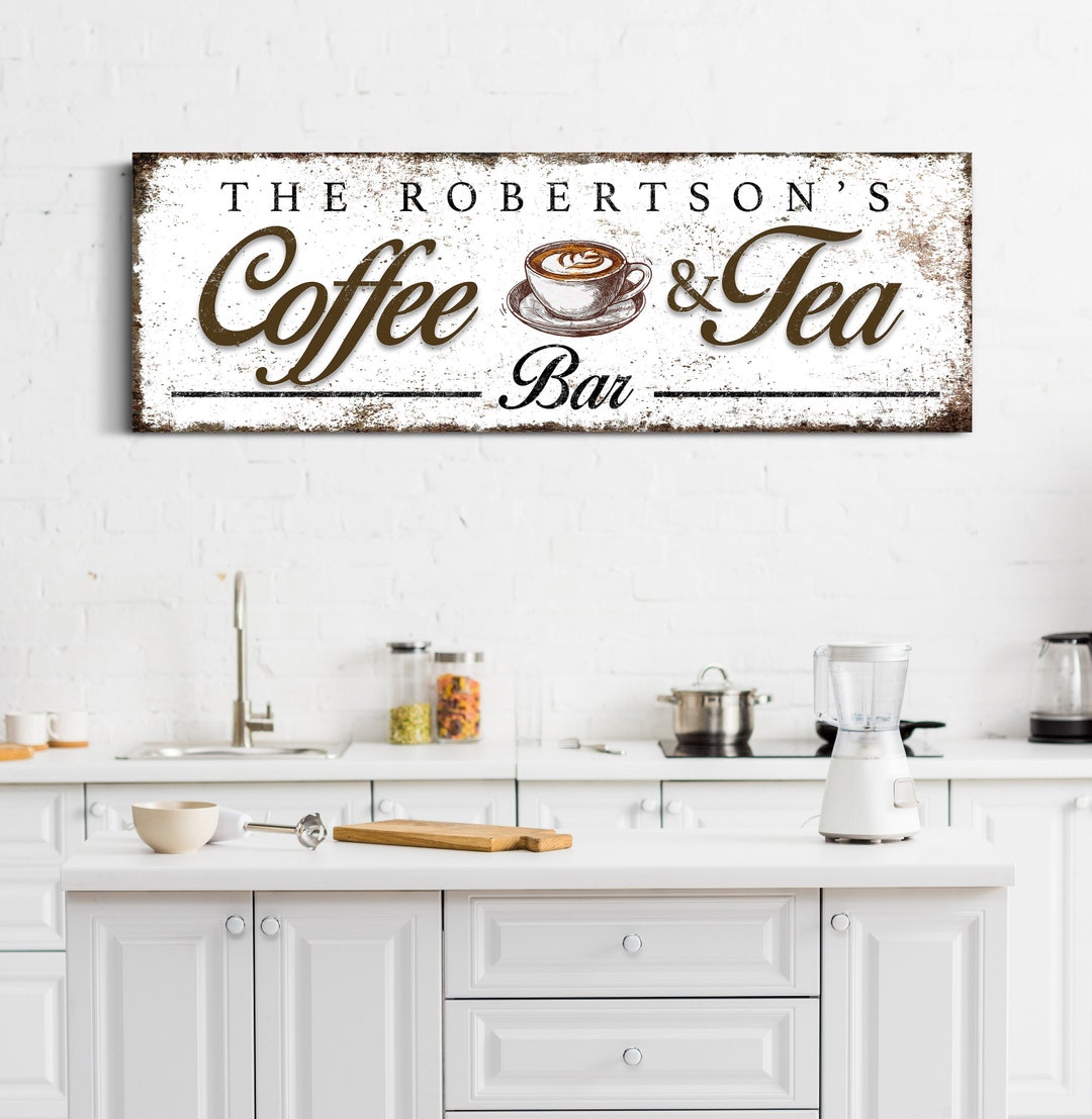 Custom Coffee and Tea Bar Sign Family Name Sign Custom Kitchen Wall ...