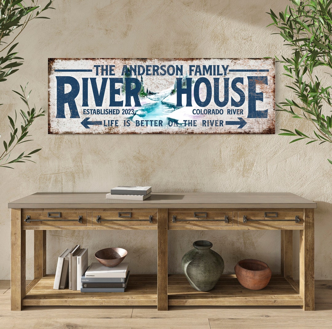 Custom River House Sign, Personalized Modern Farmhouse Family Name Wall ...