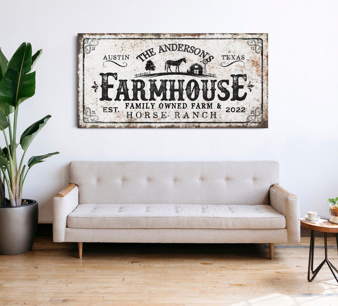 Personalized Farmhouse Horse Ranch Sign, Horse Ranch, Vintage Ranch ...