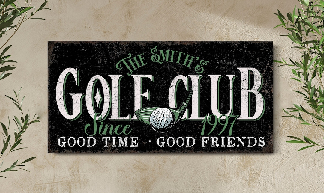 Personalized Golf Club Sign, Custom Family Name Wall Decor, Modern ...