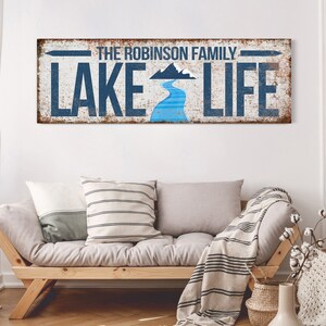 Personalized Lake Life Sign, Custom Family Lake House Wall Art, Rustic ...