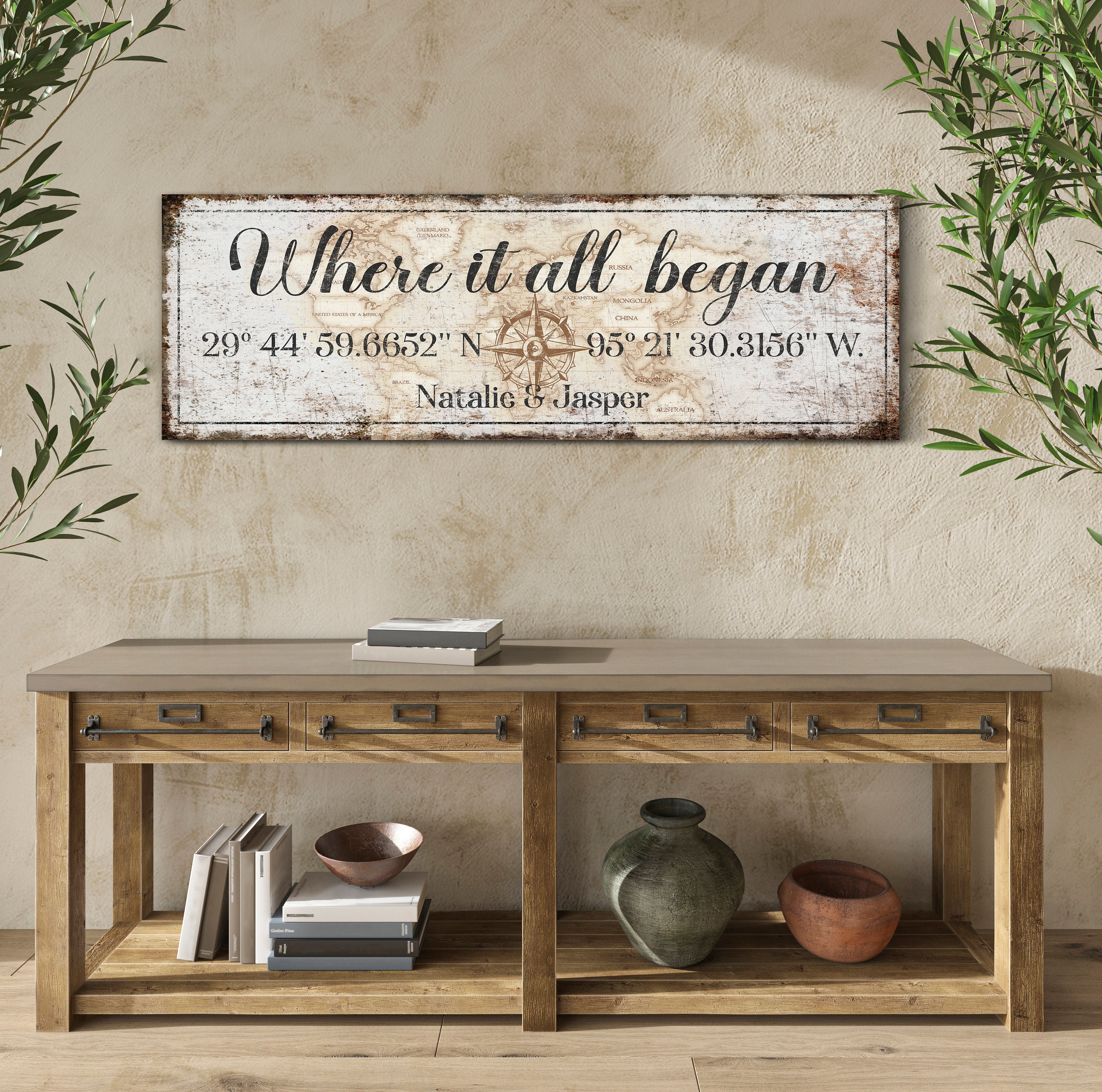 Custom Where It All Began Sign With Names Longitude Latitude Sign ...