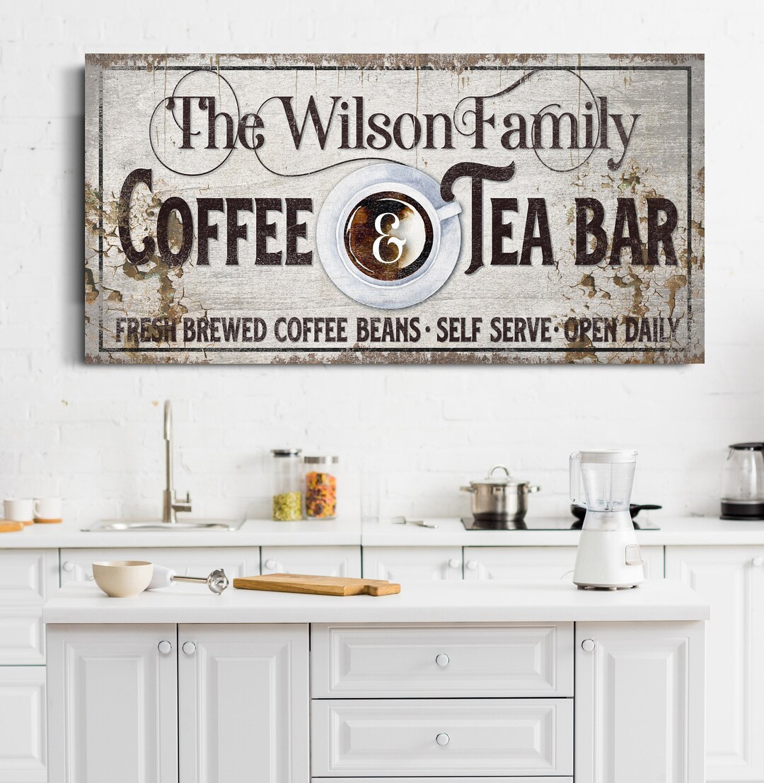 Custom Coffee and Tea Bar Sign, Personalized Canvas Sign, Rustic ...