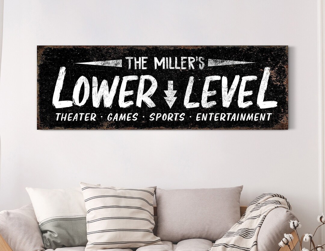 Lower Level Sign, Basement Sign, Lounge Decor, Movie Room Decor, Man ...