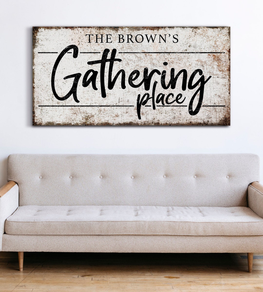 Personalized Family Gathering Place Sign Gather Signs Farmhouse Canvas ...