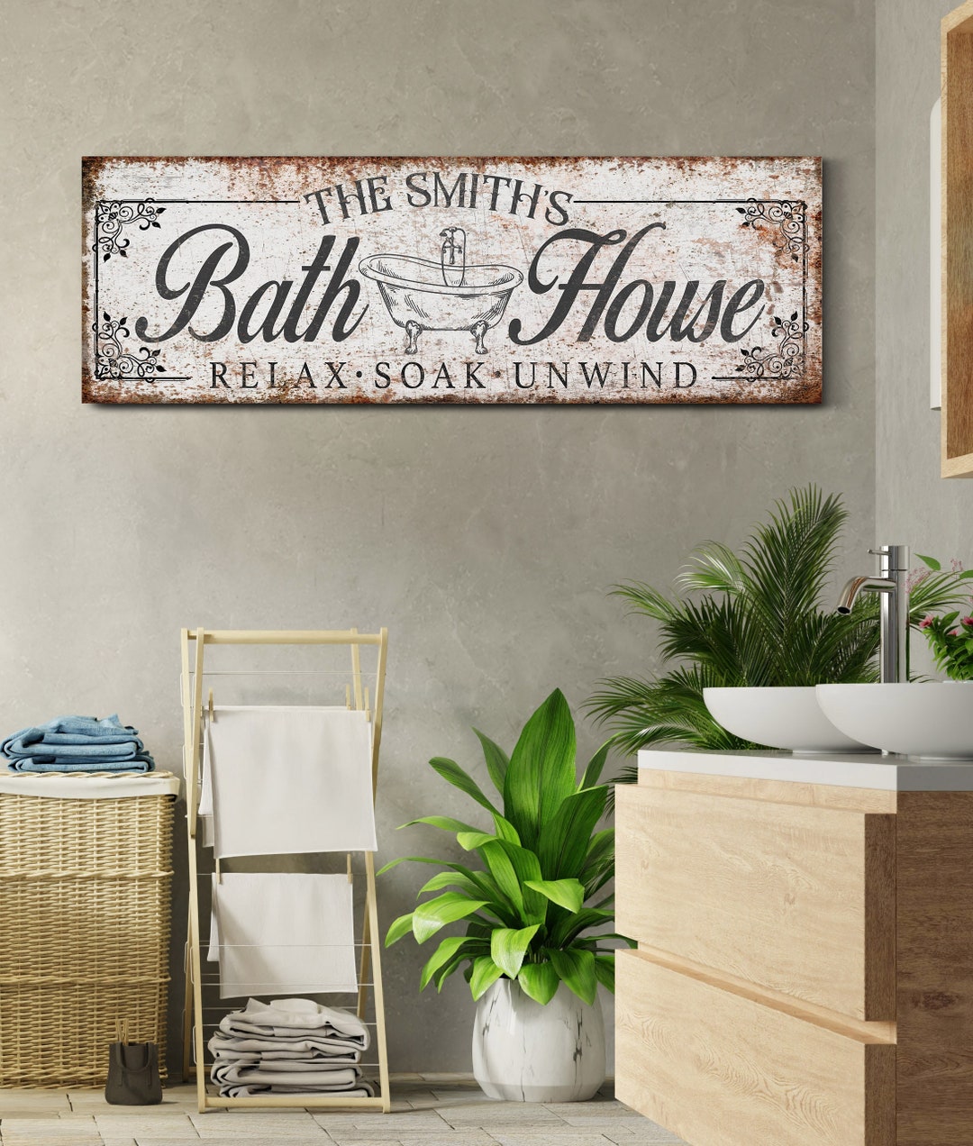Custom Bath House Sign Personalized Bathroom Wall Art With - Etsy
