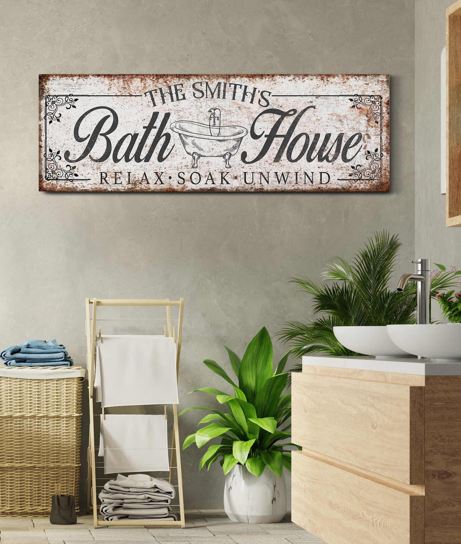 Custom Bath House Sign, Personalized Bathroom Wall Art With Family Name ...