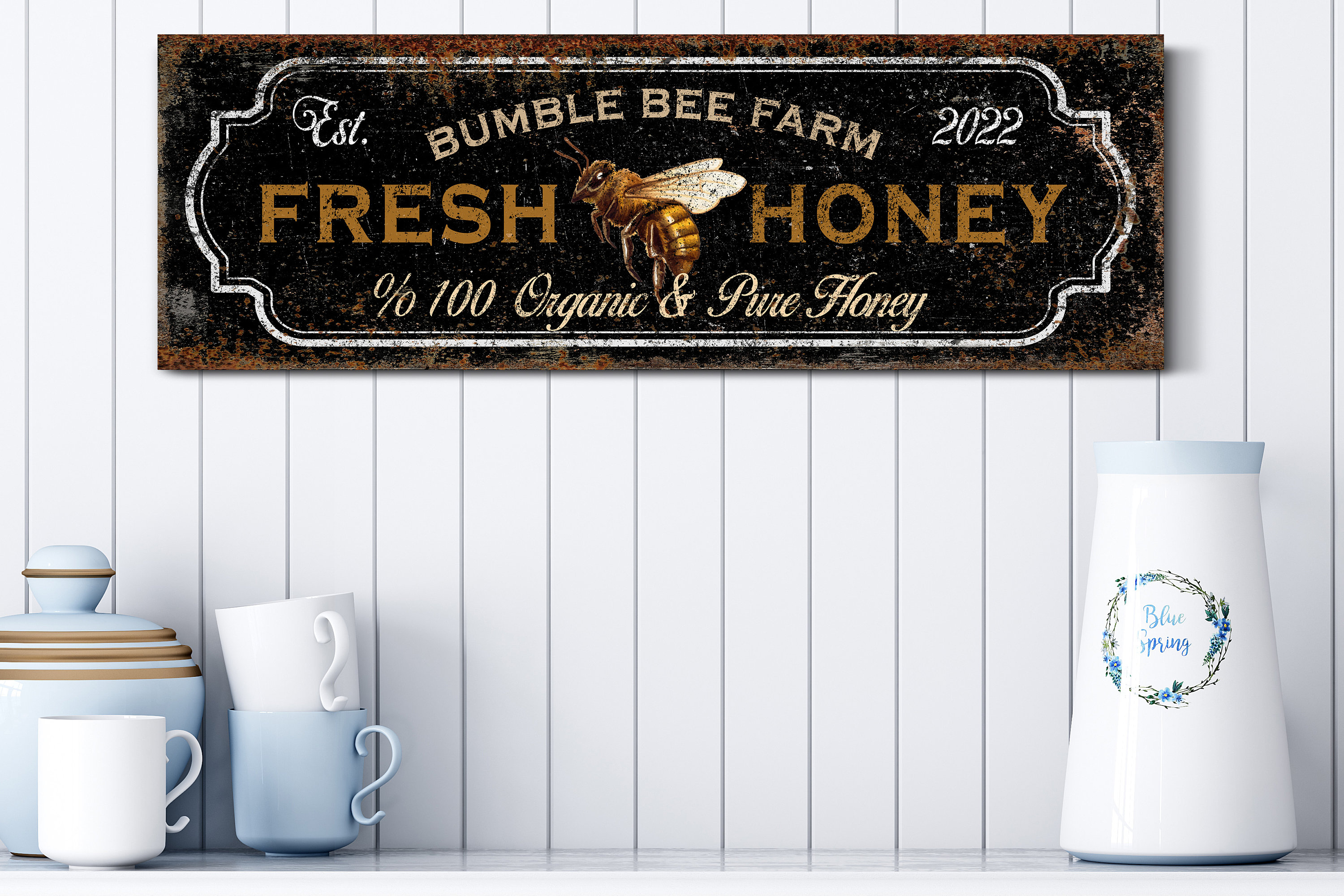 Custom Fresh Honey Sign Bumble Bee Farm Sign Rustic Kitchen Wall Decor ...