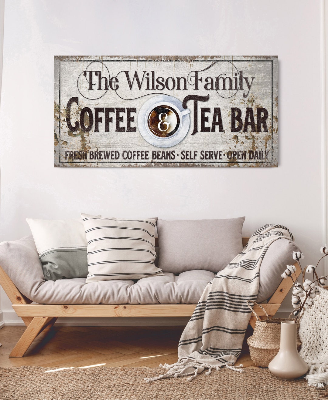Custom Coffee and Tea Bar Sign, Personalized Canvas Sign, Rustic ...