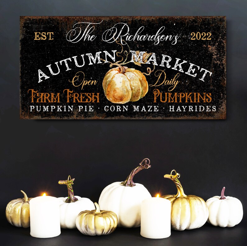 Custom Autumn Market Sign With Family Name Fall Wall Decor - Etsy