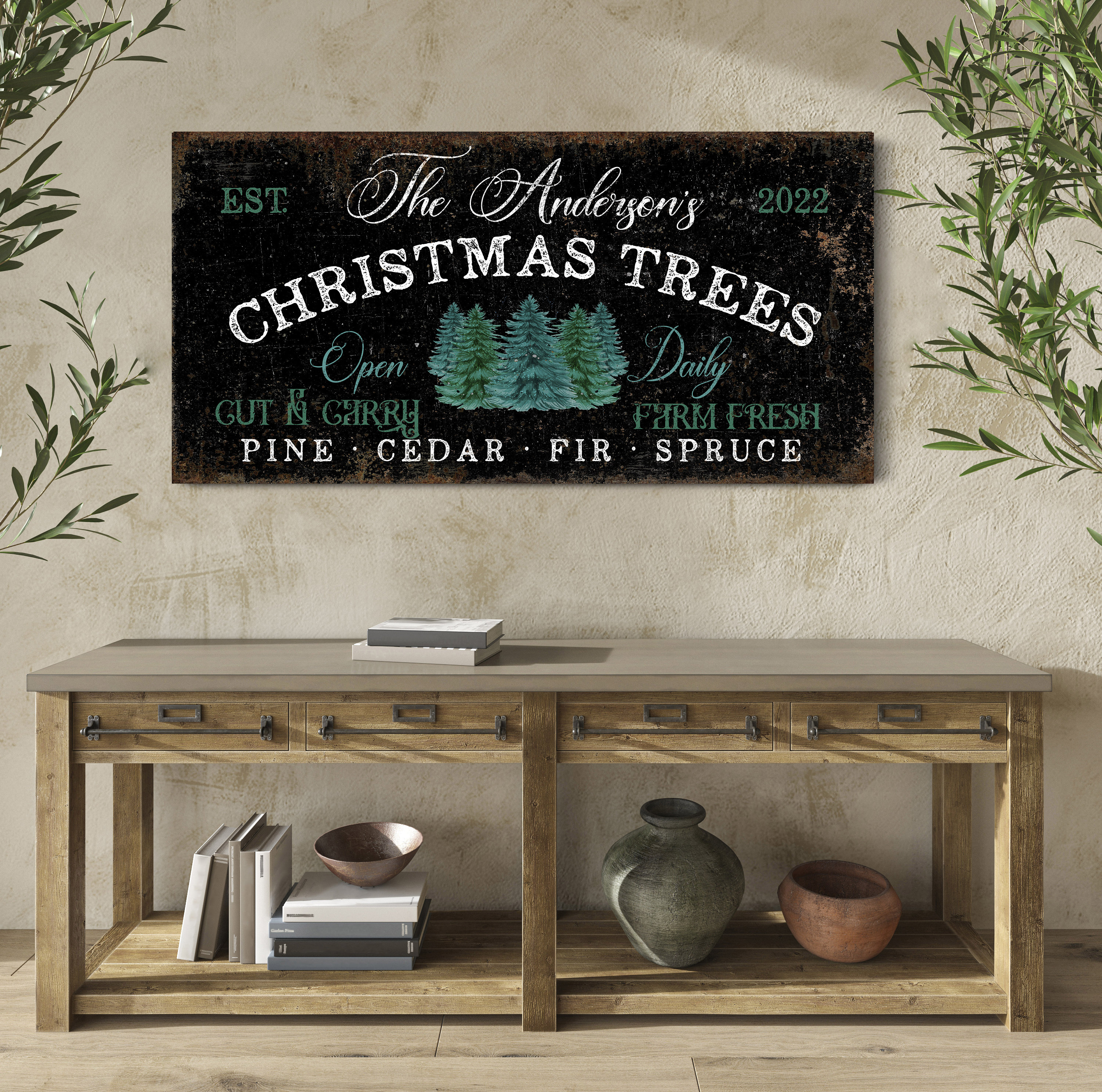 Custom Christmas Tree Farm Sign, Vintage Xmas Décor, Rustic Entryway ...