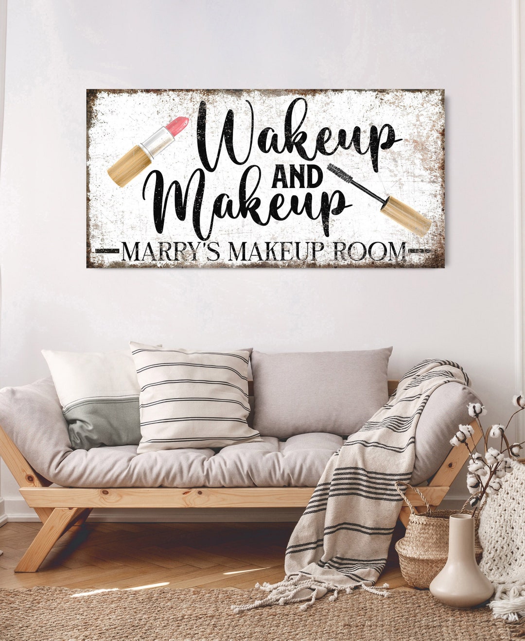 Custom Wake up and Make up Sign, Personalized Canvas Sign, Rustic ...