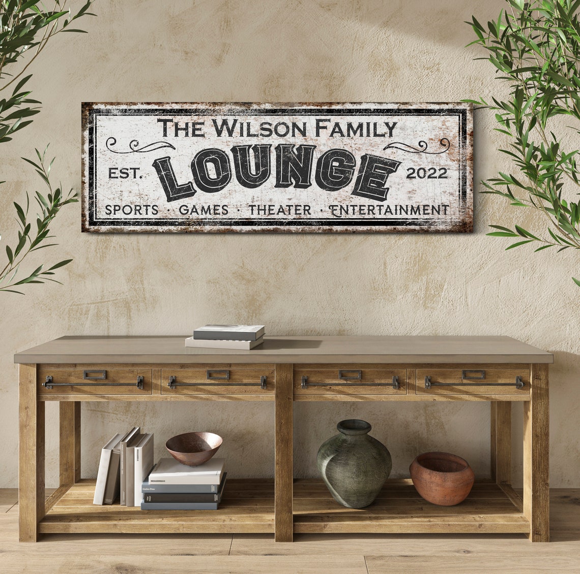 Custom Lounge Sign With Family Name Basement Wall Decor Family Room ...