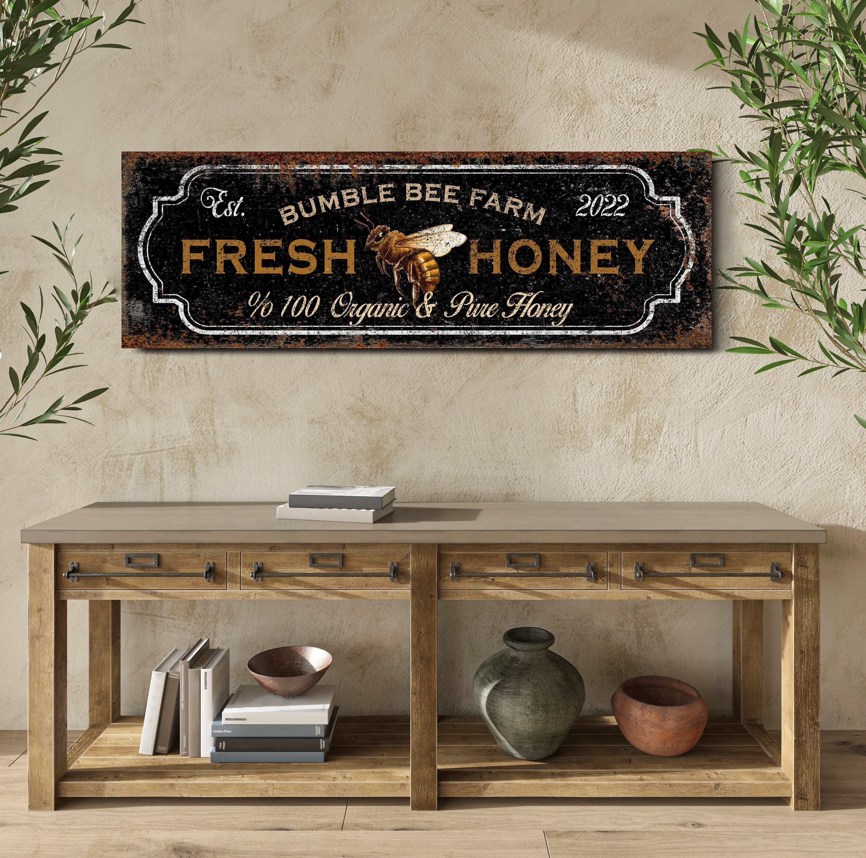 Custom Fresh Honey Sign Bumble Bee Farm Sign Rustic Kitchen Wall Decor ...