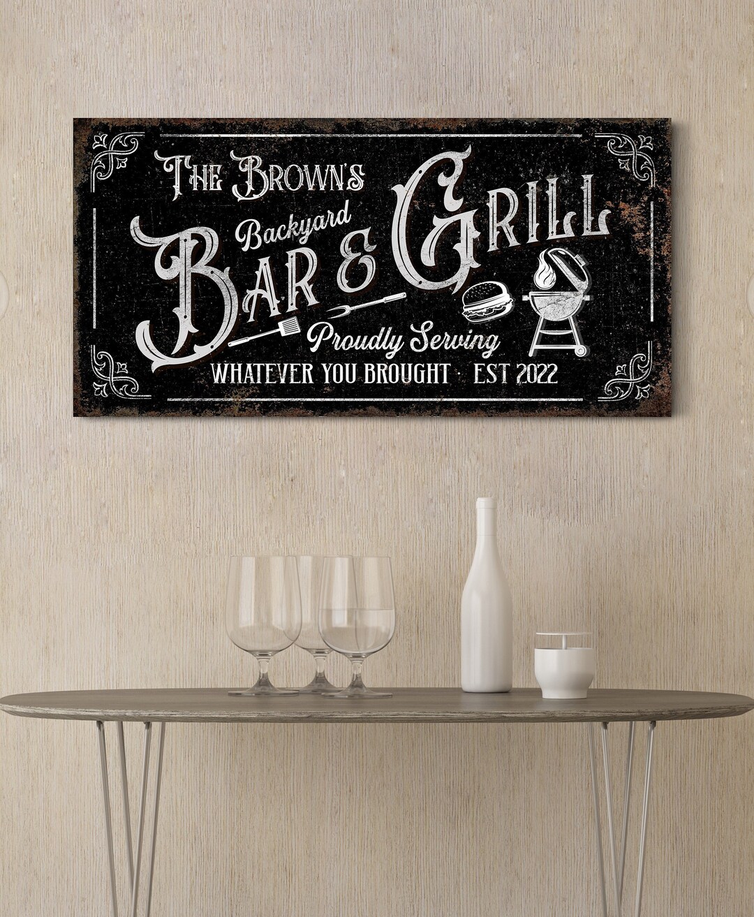 Custom Bar and Grill Sign Personalized Bar Gift for Him Backyard Sign ...