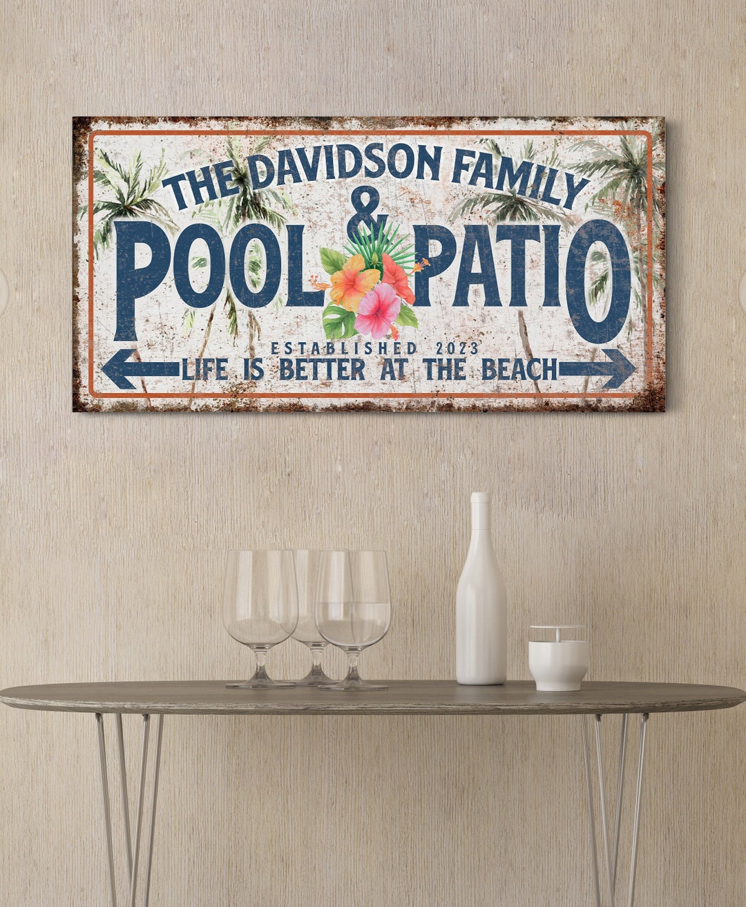 Custom Pool and Patio Sign, Personalized Canvas Sign, Coastal Wall ...