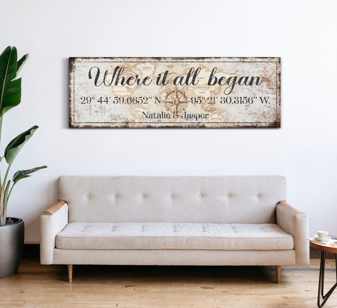 Custom Where It All Began Sign With Names Longitude Latitude Sign ...