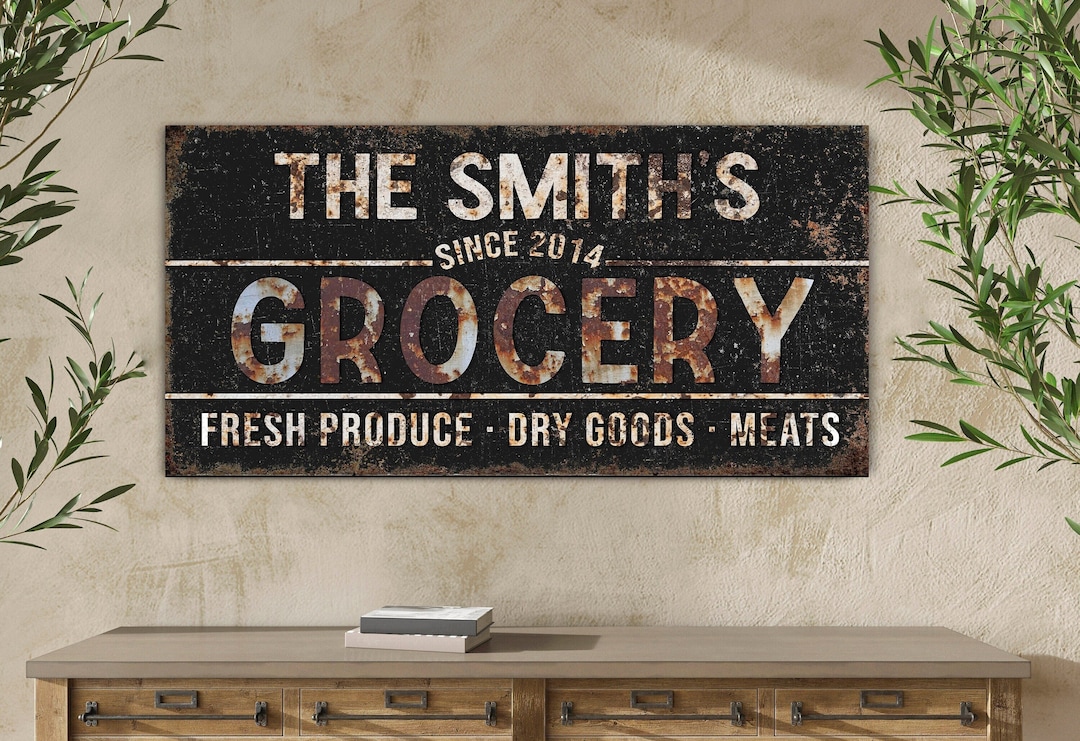 Personalized Grocery Sign, Custom Grocery Shop Wall Art, Rustic Kitchen ...