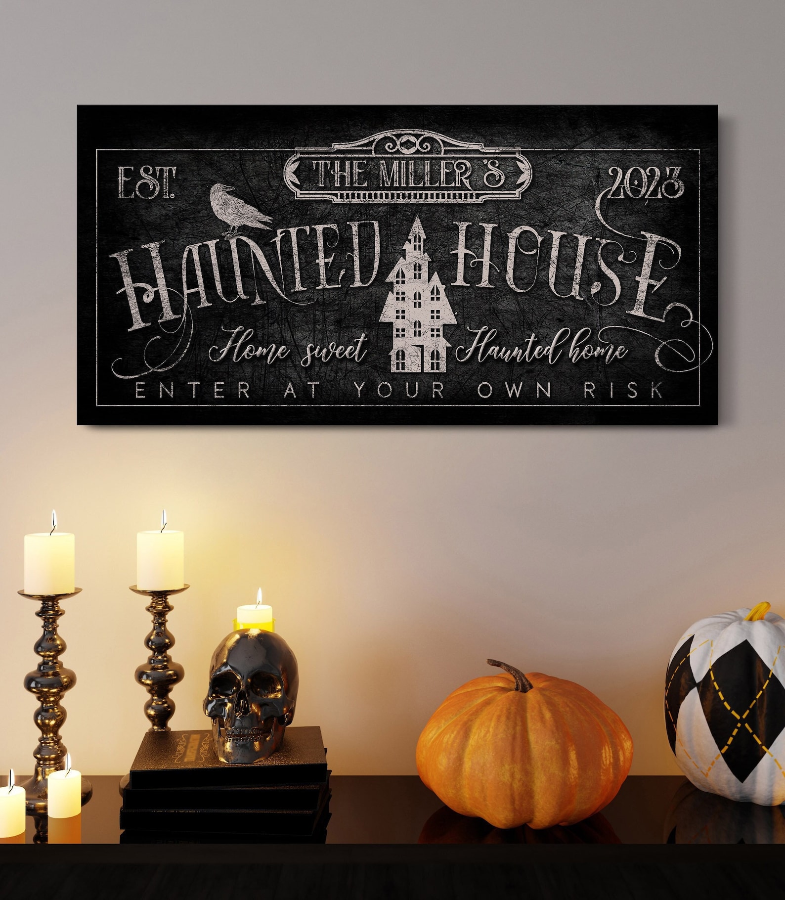 Custom Haunted House Sign, Family Name Decor, Haunted Mansion Entryway ...