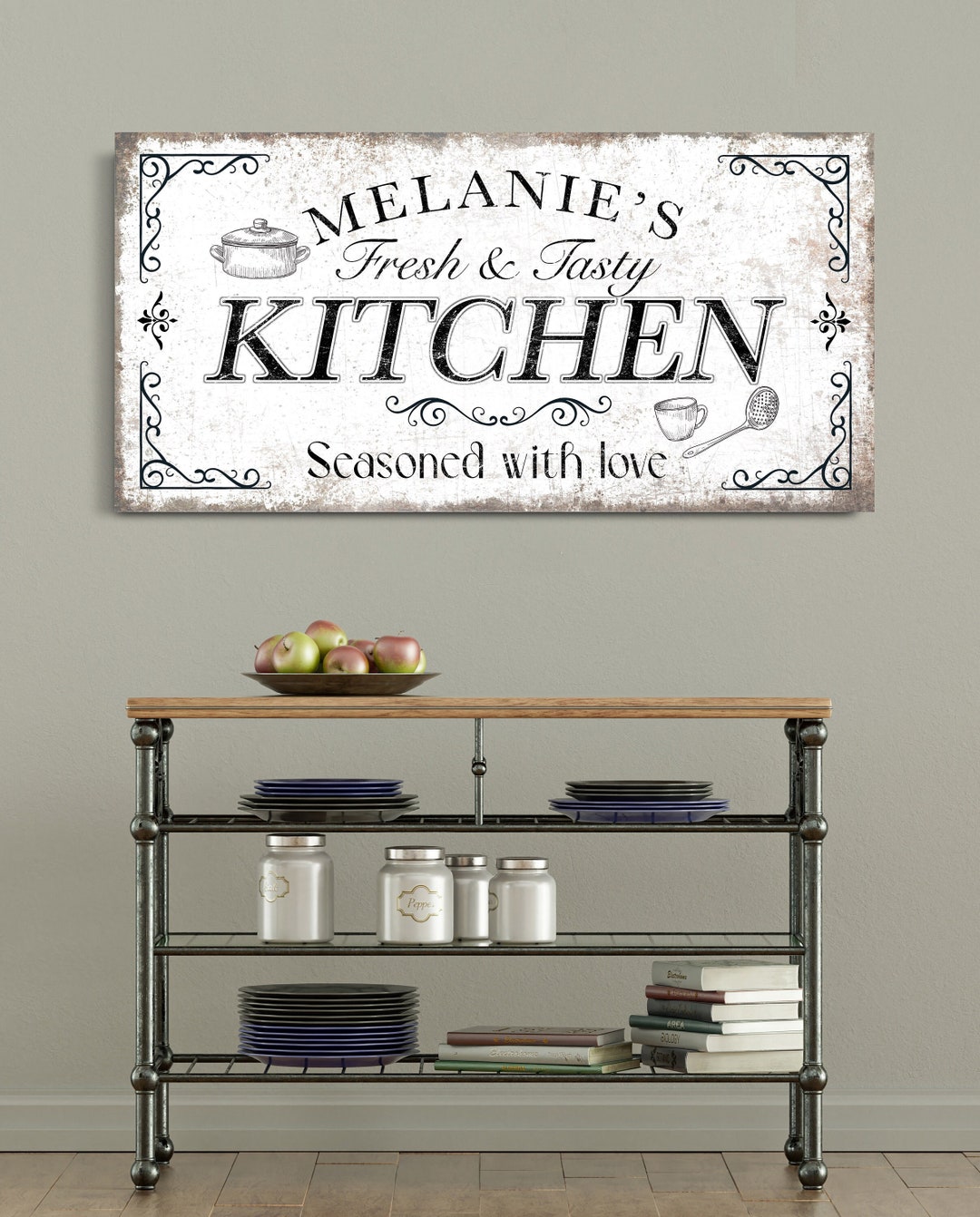Personalized Kitchen Sign Farmhouse Wall Art Dining Room Decor Seasoned ...
