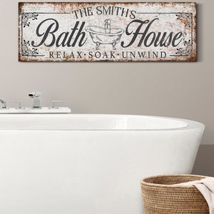 Custom Bath House Sign, Personalized Bathroom Wall Art With Family Name ...