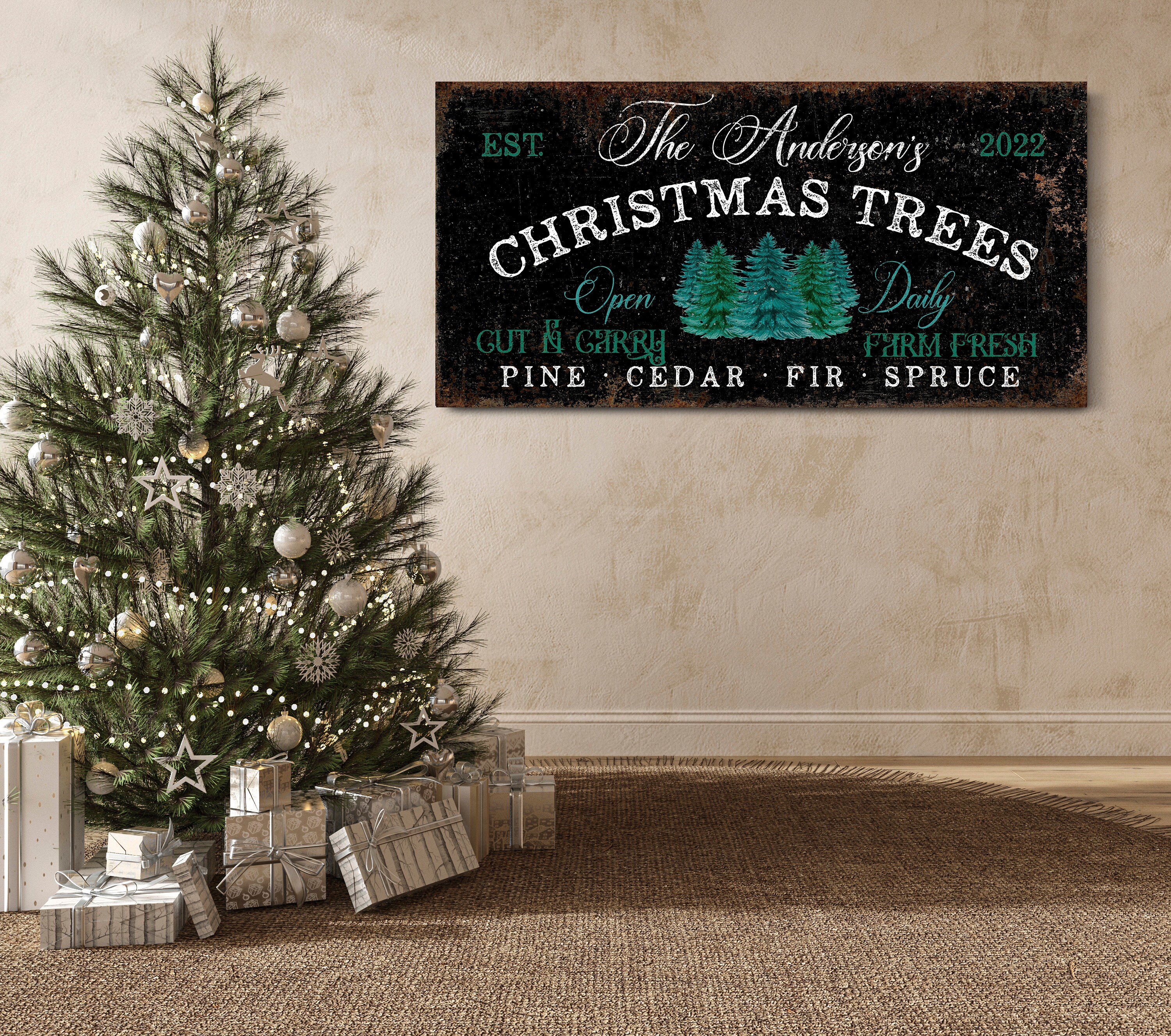 Custom Christmas Tree Farm Sign, Vintage Xmas Décor, Rustic Entryway ...