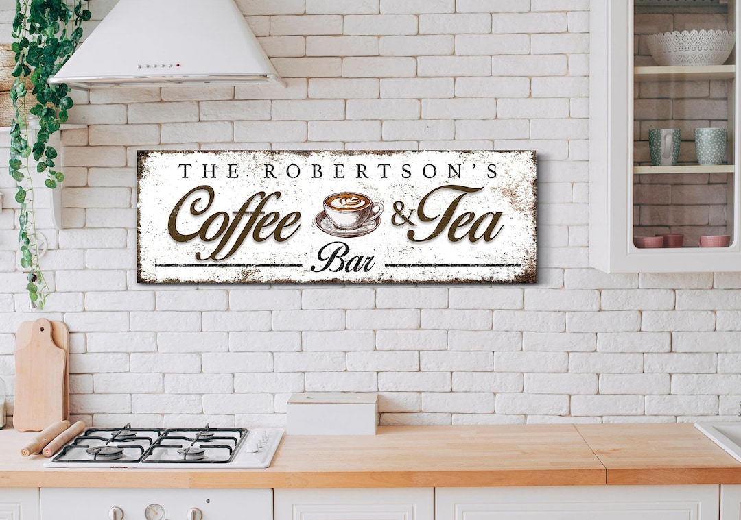 Custom Coffee and Tea Bar Sign Family Name Sign Custom Kitchen Wall ...