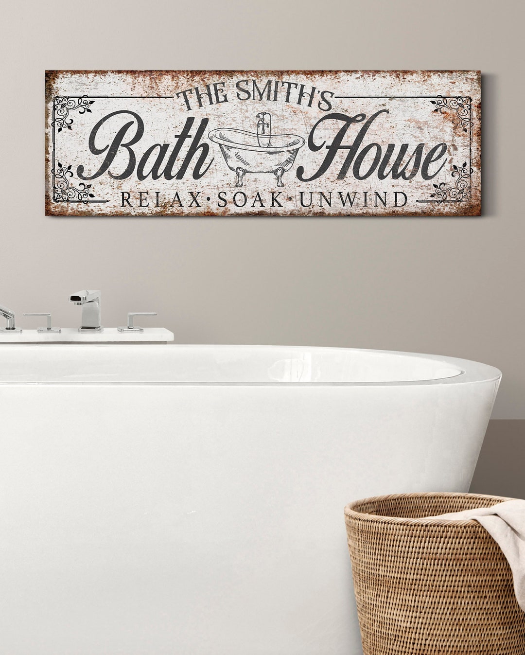Custom Bath House Sign, Personalized Bathroom Wall Art With Family Name ...