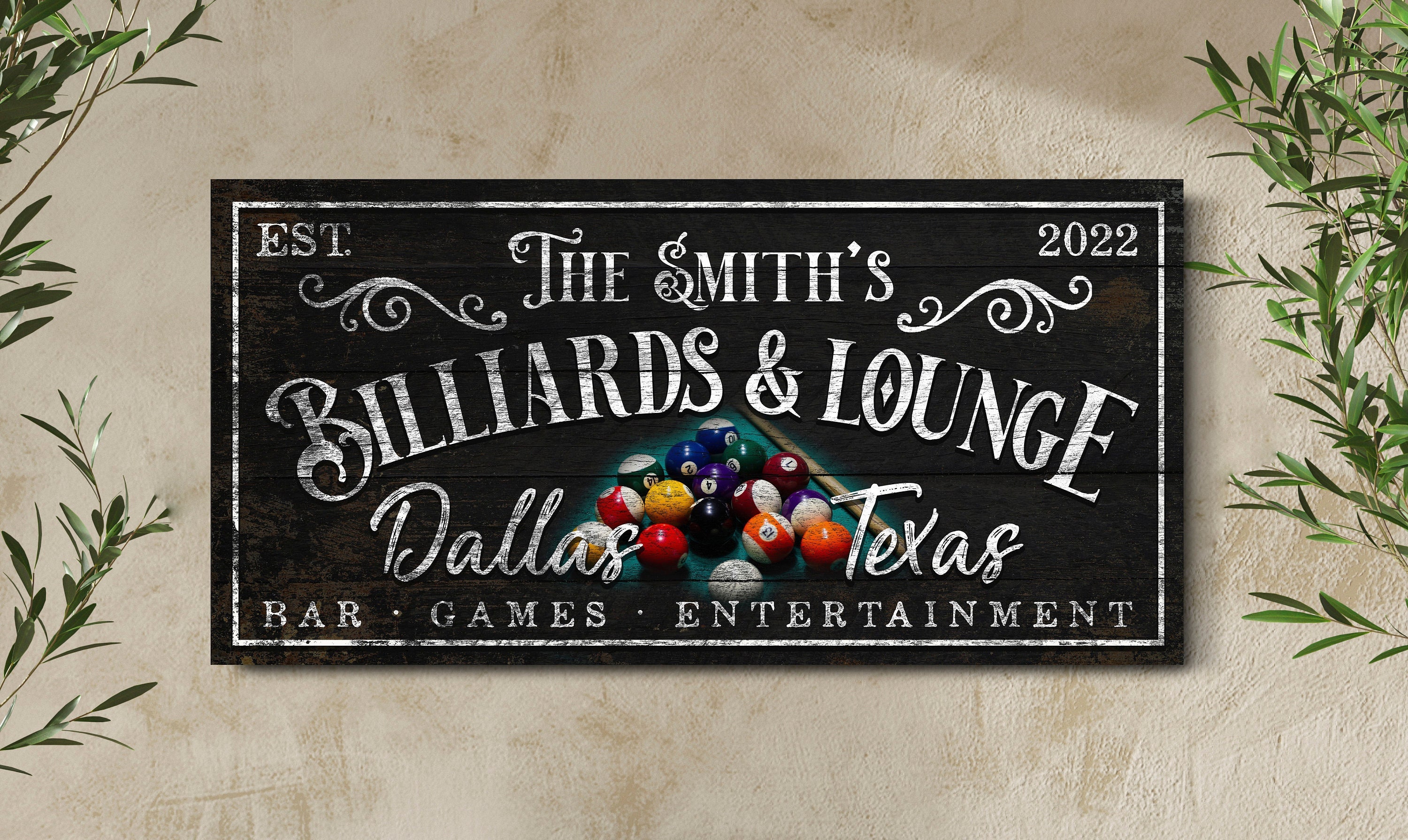 Personalized Billiards Sign Basement Bar & Lounge Last Name - Etsy