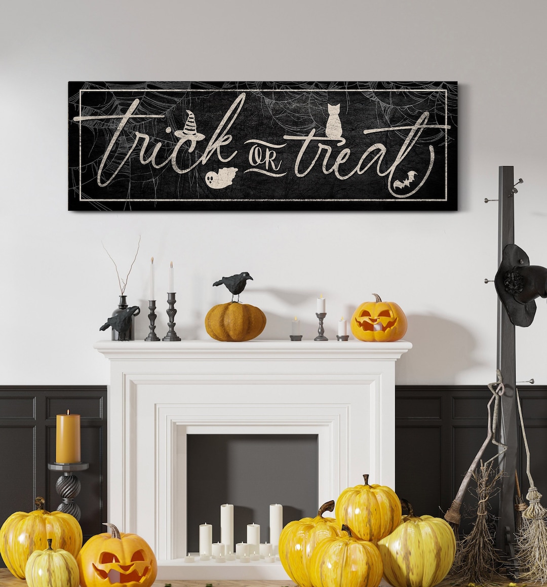 Trick or Treat Sign, Fall Sign, Halloween Porch Sign, Spooky Fall Home ...