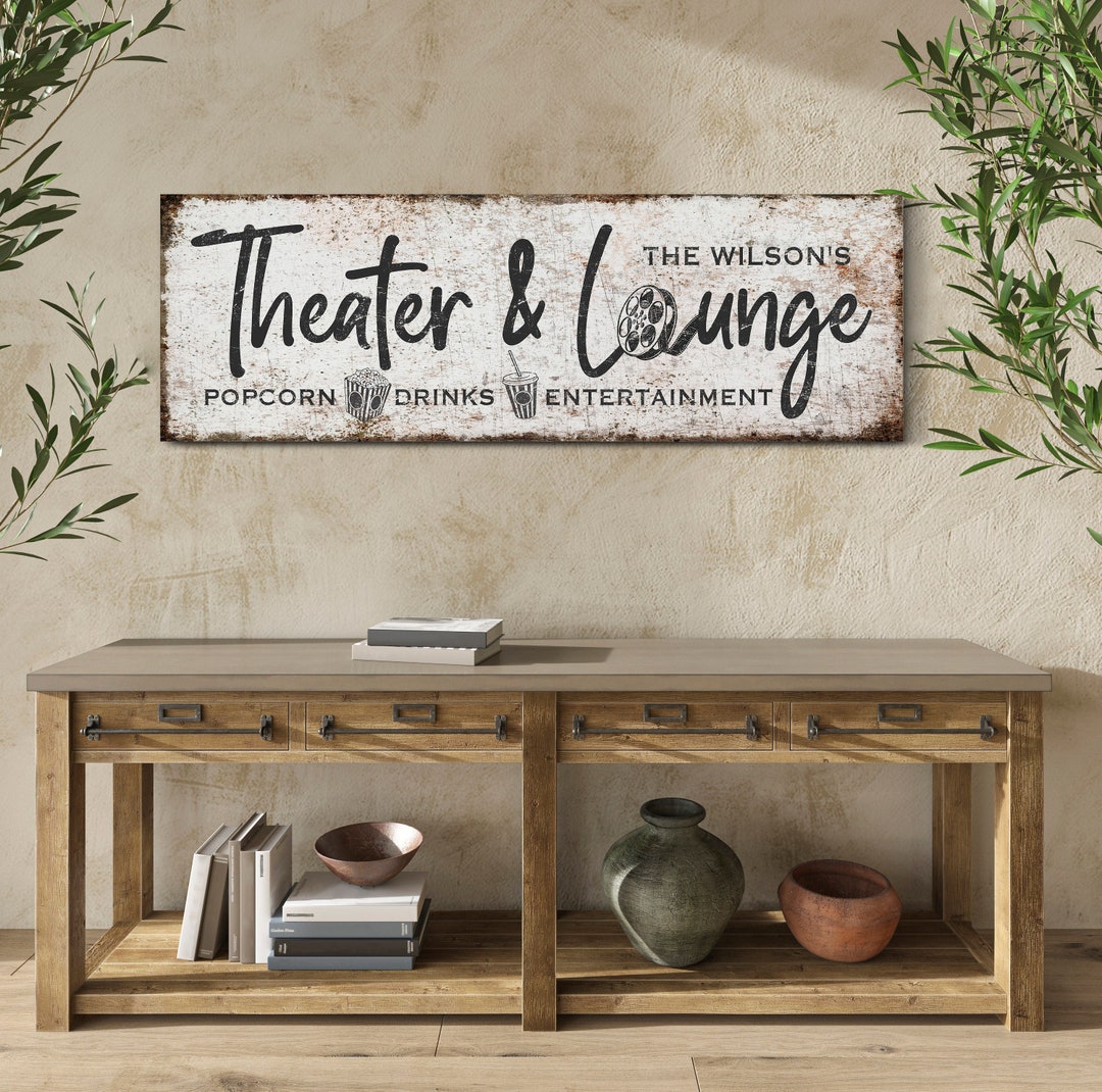 Custom Theater and Lounge Sign With Family Name Farmhouse Sign Basement ...