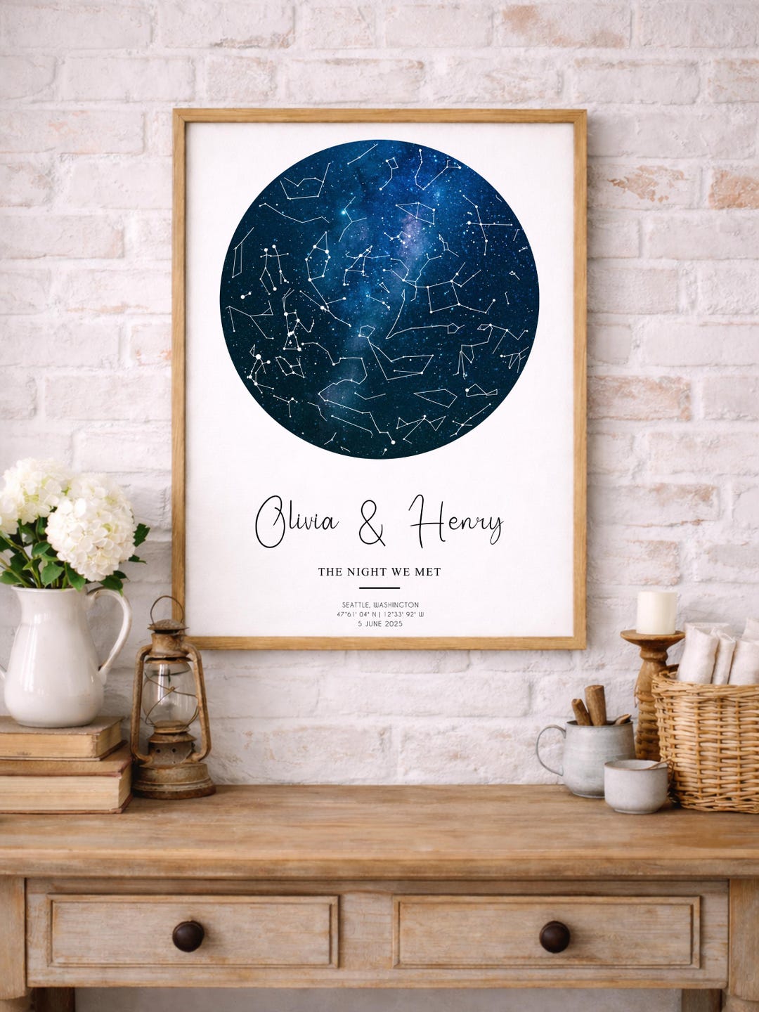 Personalized Star Map Framed Print, Custom Night Sky Print, Wedding ...
