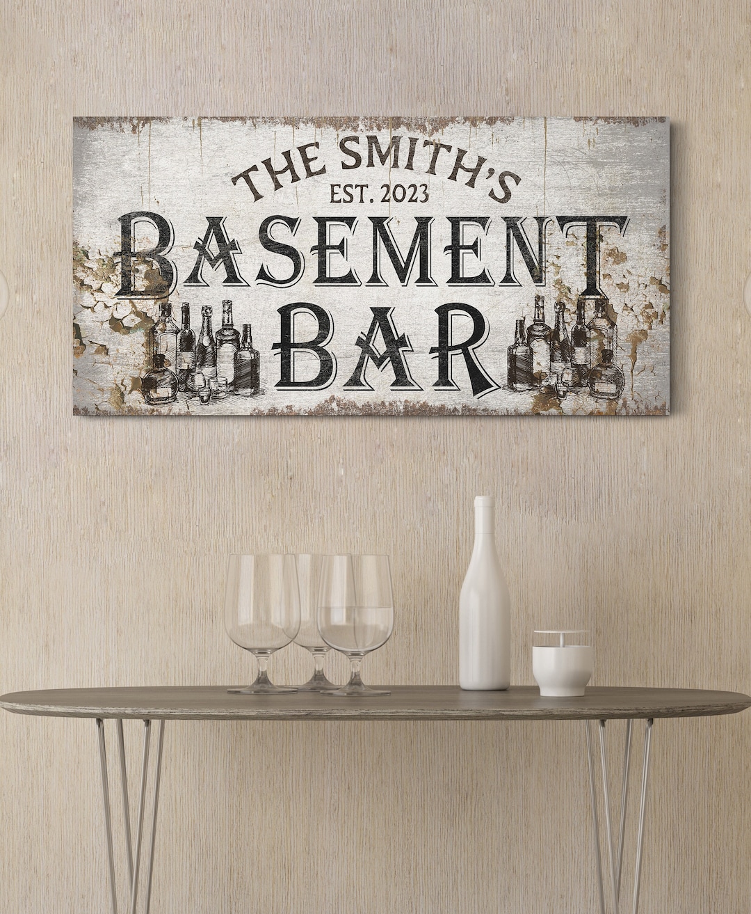 Custom Basement Bar Sign, Personalized Canvas Sign, Family Name Wall ...