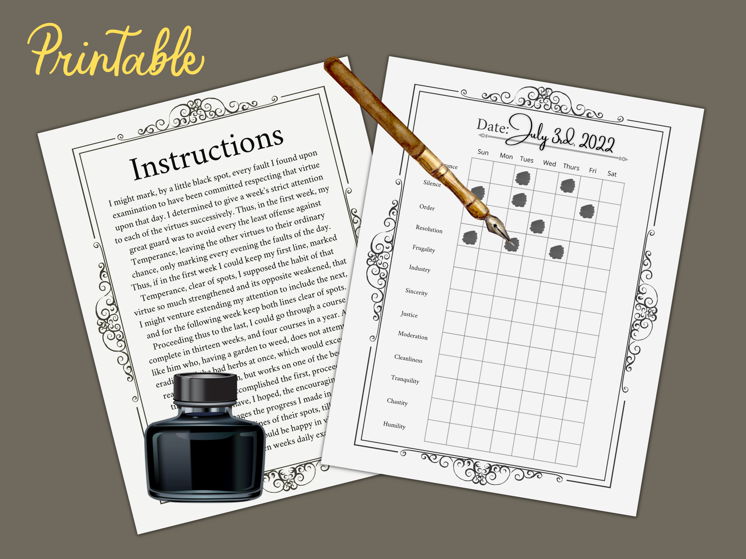 Printable Benjamin Franklin 13 Virtues - My Little Book - Habit Tracker ...