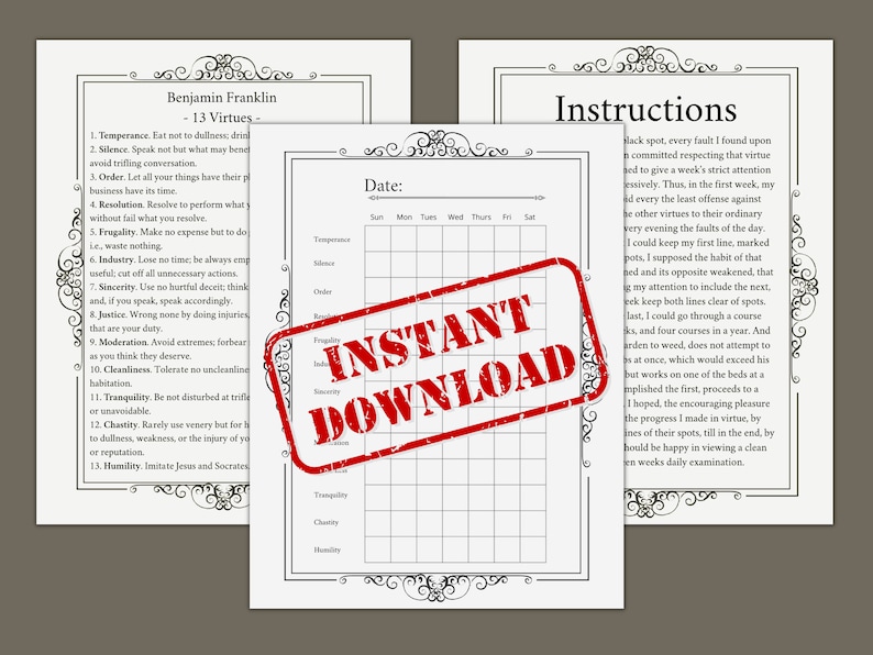 Printable Benjamin Franklin 13 Virtues - My Little Book - Habit Tracker ...