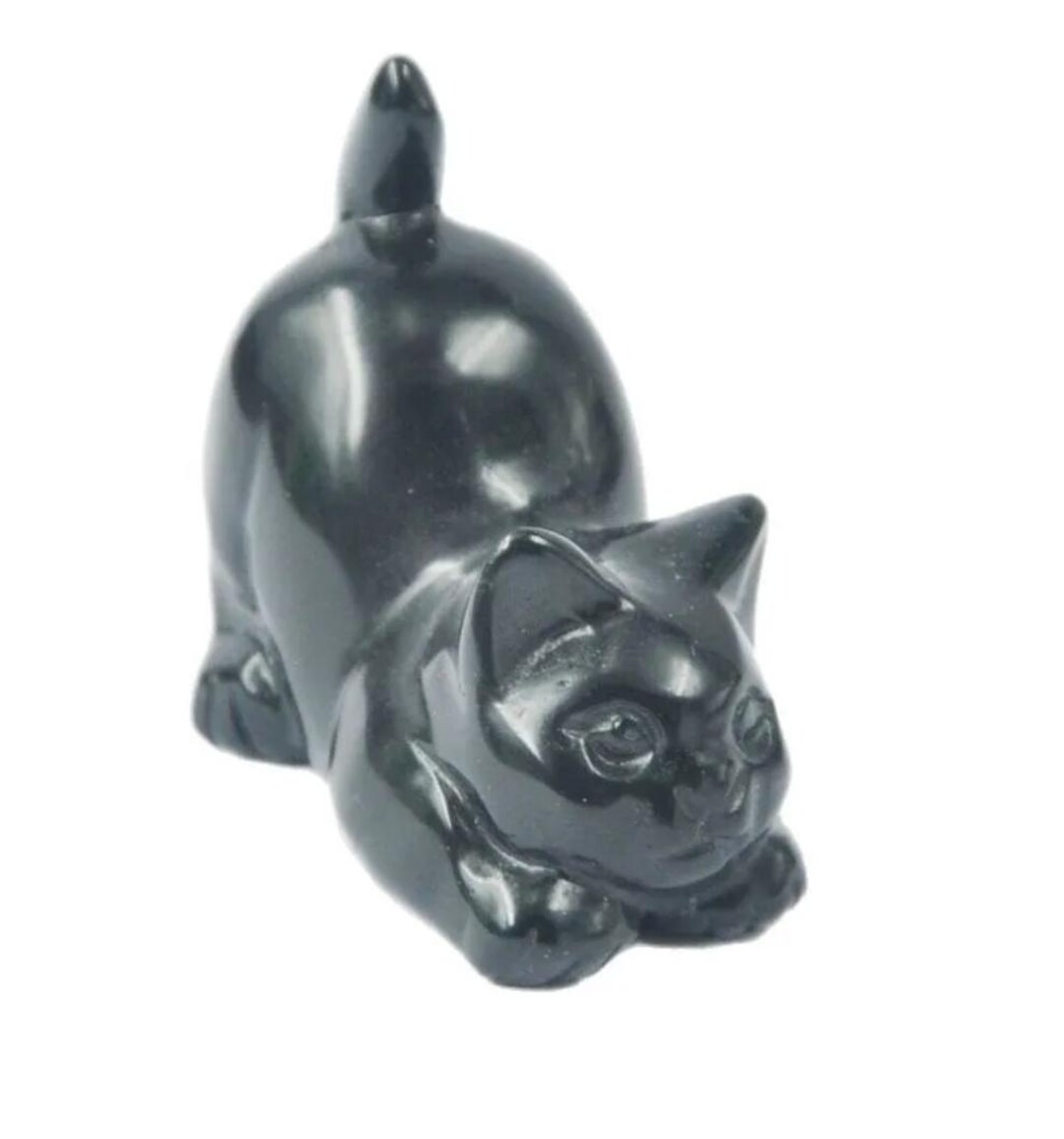Black Obsidian Animal Figurine – Hand Carved Crystal Bunny or Cat Totem ...