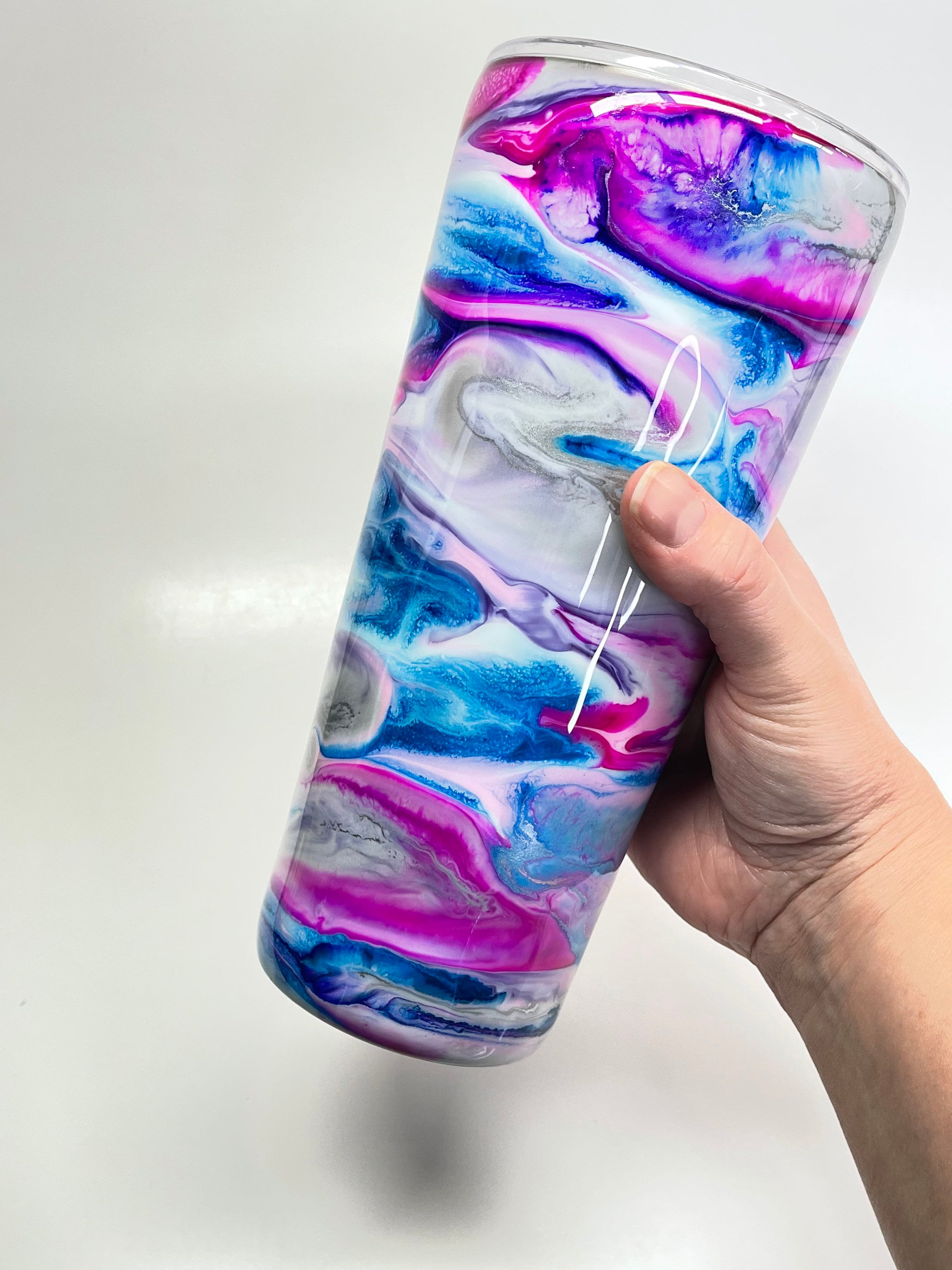 RTS GLOW Pink, Blue and Silver 32oz Taper Insulated Tumbler Stainless ...