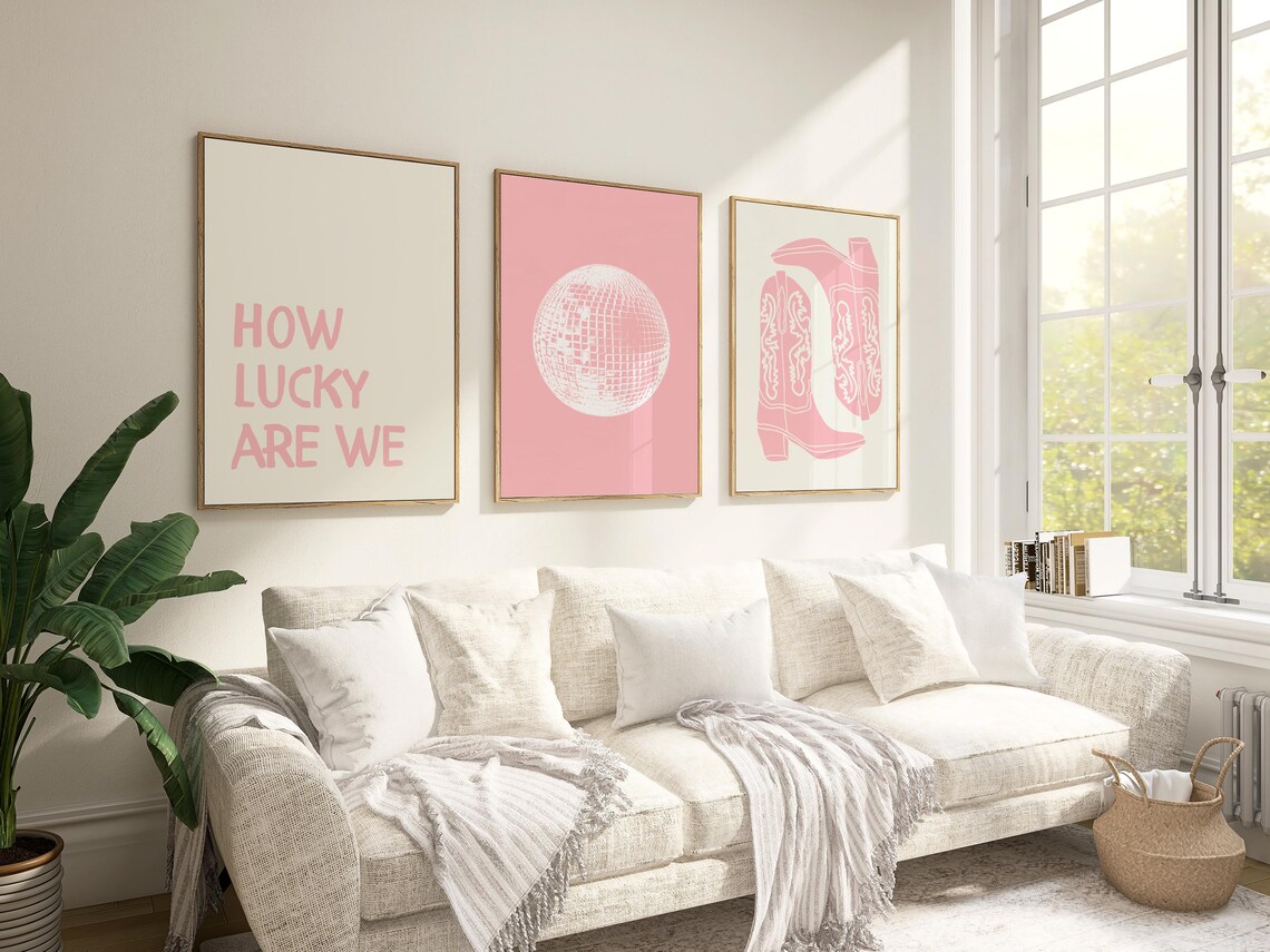 Pink Art Prints Set: Disco Ball, Cowboy Boots, Quote (digital Download ...