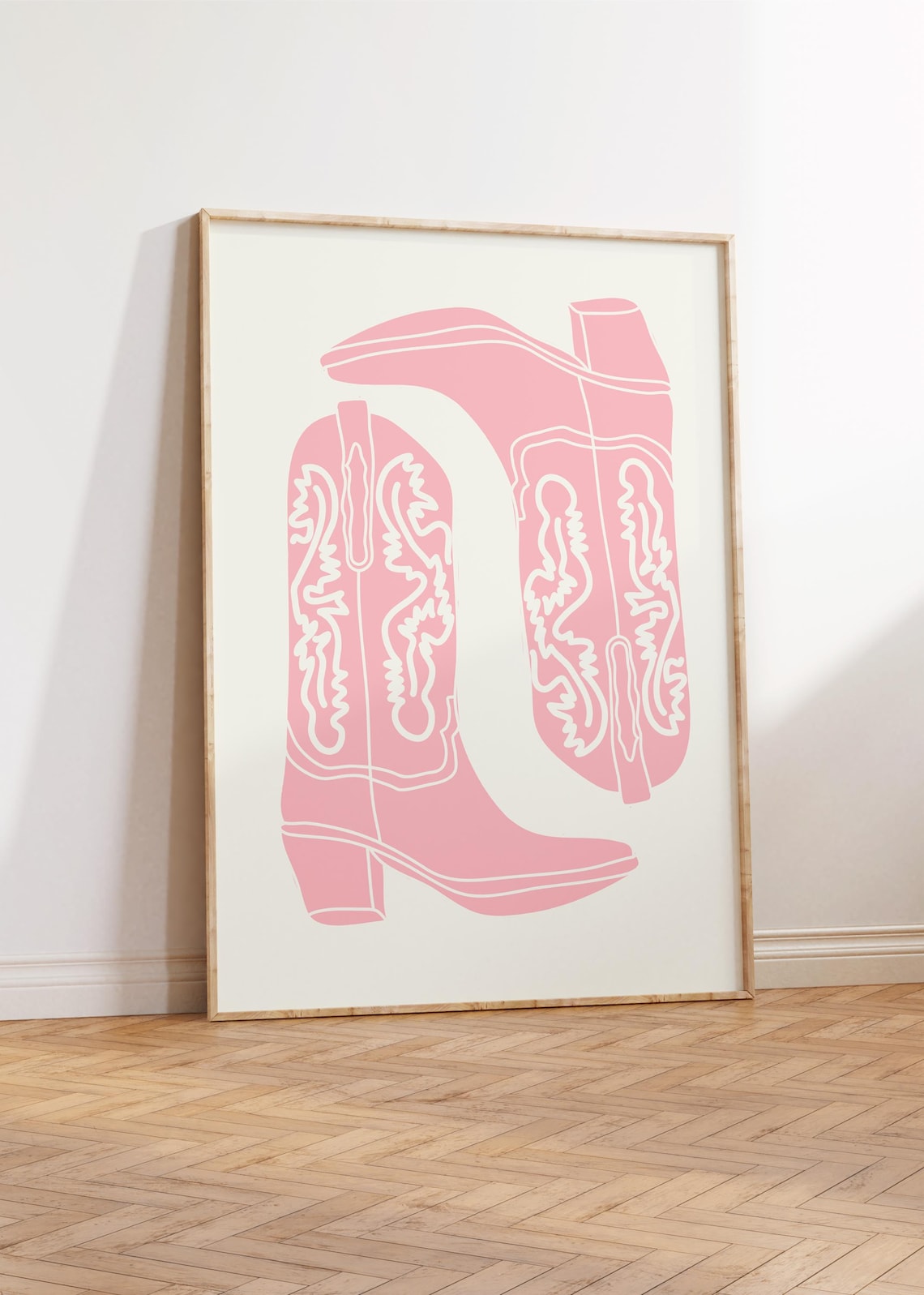 Set of 3 Pink Art Prints – Disco Ball, Retro Cowboy Boots ...