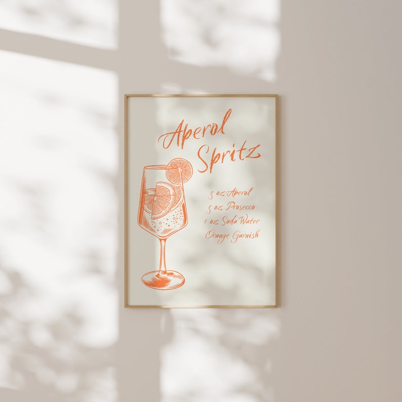 Aperol Spritz Cocktail Print / Digital Download Print / Bar Cart Wall ...