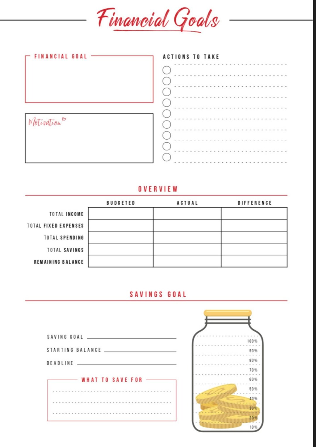Financial Plan Worksheet - Etsy