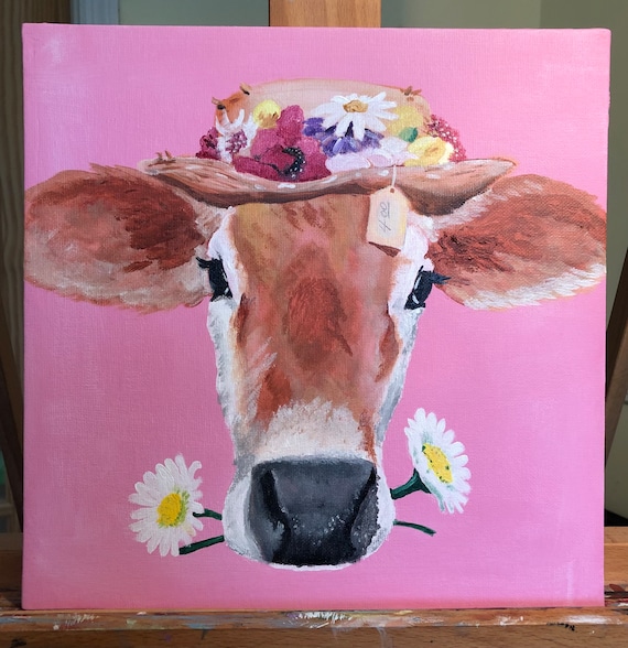 Art Prints Available Minnie Moo cow Hat Spring Time | Etsy