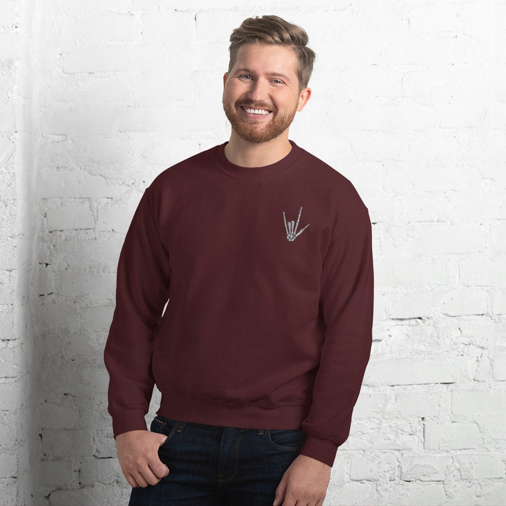 I Love You Sign Language Skeleton Hand Unisex Embroidered Sweatshirt ...