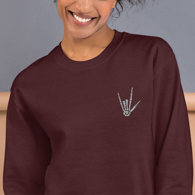 I Love You Sign Language Skeleton Hand Unisex Embroidered Sweatshirt ...