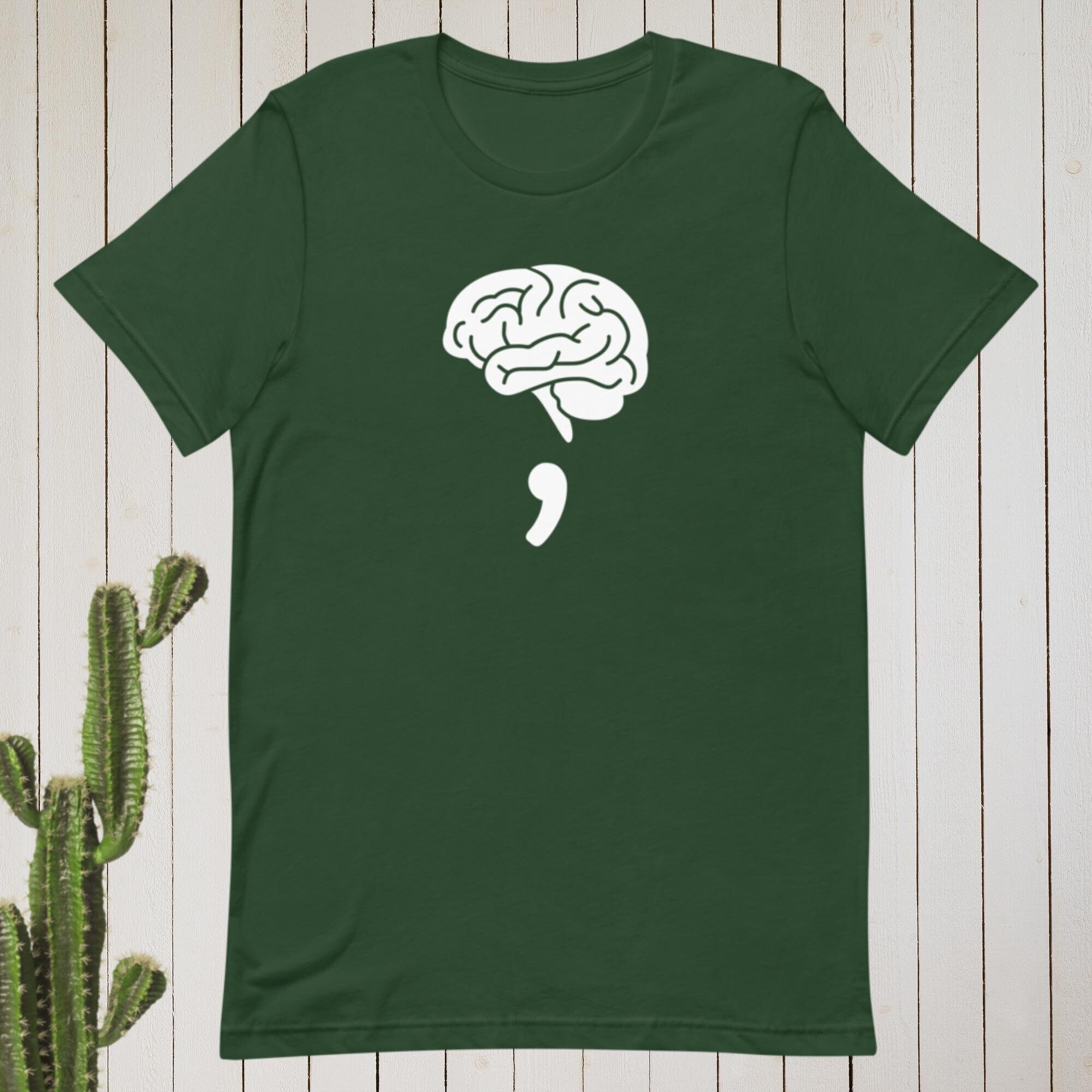 Brain Semicolon Mental Health Unisex Short Sleeve T-shirt, Depression ...