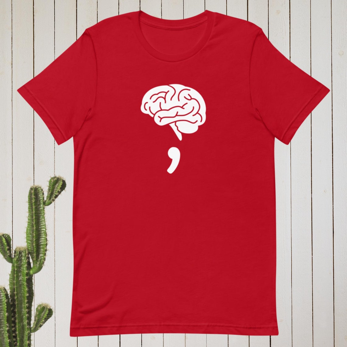 Brain Semicolon Mental Health Unisex Short Sleeve T-shirt, Depression ...