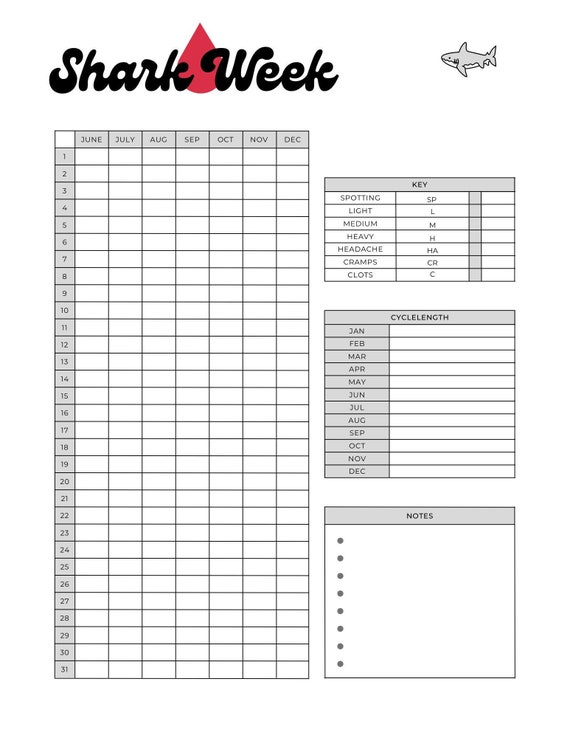 Shark Week Period Tracker - Etsy