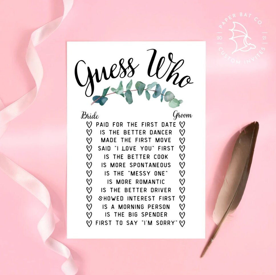 Digital Download Guess Who Bride or Groom Bridal Shower Game Fun Unique ...